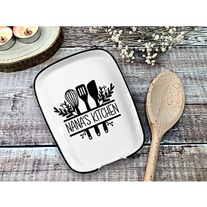 Flower Pattern Fork Spoon Rest Nana's Kitchen, Ceramic Kitchenware Spoon Rest Suitable for Dining Table, Dinner Party, Kitchen Countertop or Stove Top Kitchen Accessory Gift for Mother