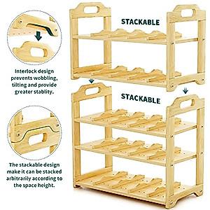 KOK KAY Water Bottle Organizer, Stackable Bamboo Water Bottle Holder, 15 Freestanding Wine Rack Storage, 3-Layer Adjustable Water Bottle Storage Organizer Rack