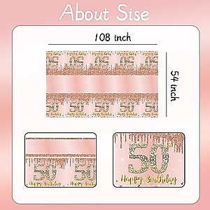 BAIFURRY 3 Piece 50th Pink Rose Gold Happy Birthday Theme Decorations for Womens, Fifty Year Old Happy Birthday Tablecloth Party Supplies, Plastic Disposable Rectangular Tablecloth Decorations