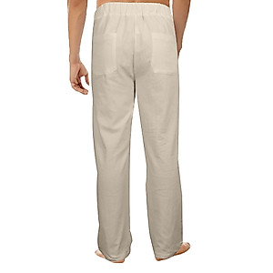 LVCBL Khaki Cotton Pants Men Casual Linen Beach Pants Drawstring Trousers,Khaki,M