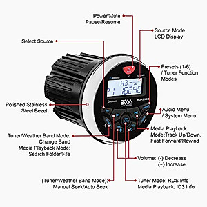 BOSS Audio Systems MGR350B Marine Gauge Receiver - Bluetooth, Digital Media MP3 Player, no CD Player, USB Port, AM FM Radio, Weatherproof, black, small/medium