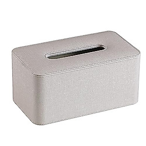 MEIBOOCH PU Leather Tissue Box Cover with Magnetic Closure, Square Tissue Box Holder with Rounded Edges Design (Beige, Rectangular)