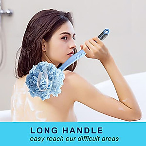 Back Scrubber Brush,TEGOOL Body Bath Shower Brush with Bristles and Loofah/Mesh Sponge,16 Inches Long Handle Built-in TPR Material Non-Slip for Exfoliating Massage Men and Women(Blue)