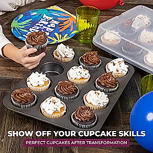KPKitchen Cupcake Carrier for 24 Cupcakes - Innovative Cupcake Holder includes 2 Cupcake Pans with Lid and Handle - Cupcake Travel Container Carries 12 or 24 Standard-Size Cupcakes for Storage Safely