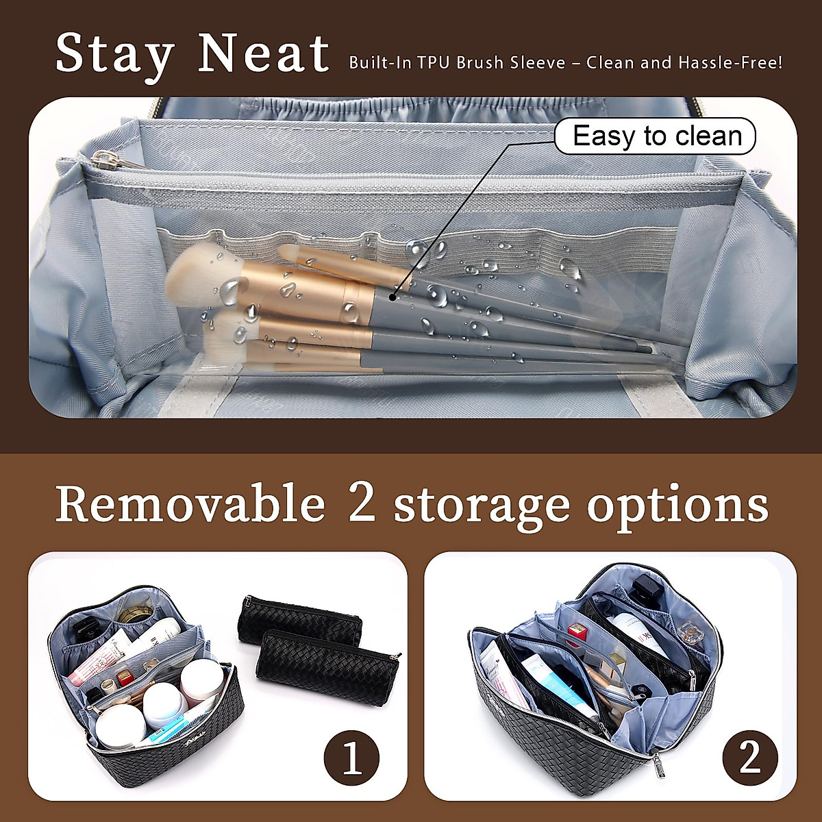 Travel Makeup Bags for Women Cosmetic Bag: Large Make up Bag Set of 3 - Vegan Leather Toiletry Organizer with Compartments & Handle & Divider - Girlfriend Teacher Teen Girl Gifts Trendy Stuffs