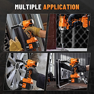 Dragro 21V Cordless Impact Wrench, 650N.m 1/2 inch Brushless Electric Impact Gun, 3000RPM High Torque Impact Driver with 2 Batteries & 6 Impact Sockets, Power Impact Wrench for Truck RV Car