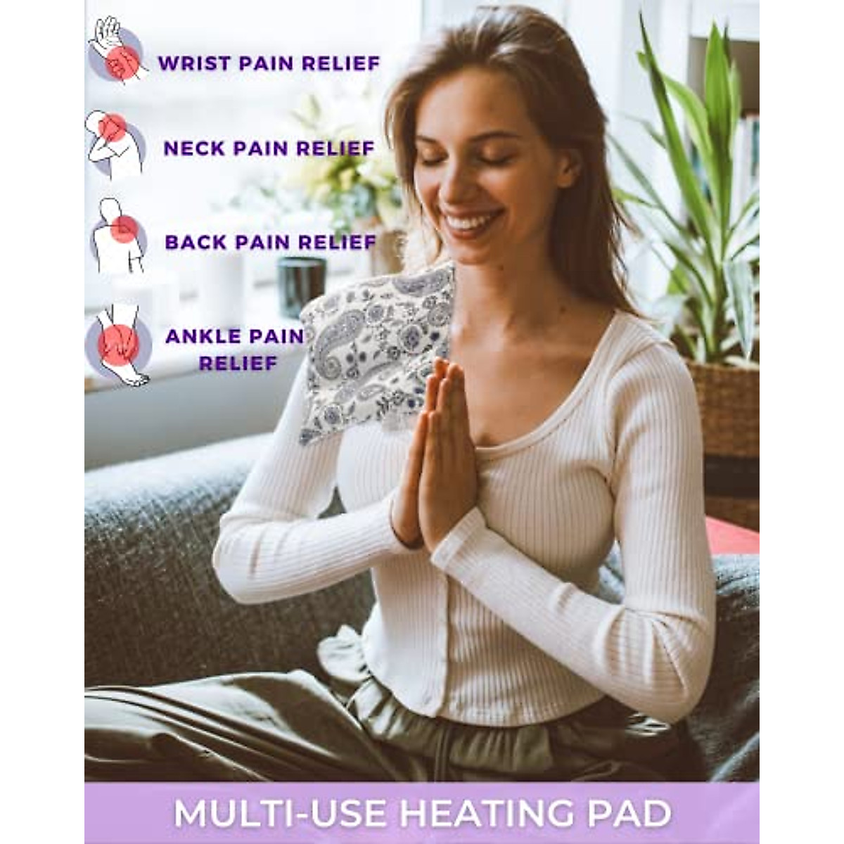 Hihealer Microwave Heating Pad for Neck, Shoulder, Back Pain Relief, Portable Heating Pad Microwave Cramp, Lavender and Flaxseed Filling, Female Self-Care Gift, Scentless (Paisley and Lavender, 7x12)