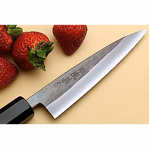 Yoshihiro Kurouchi Black-Forged Blue Steel Stainless Clad Petty Utility Knife Ebony Handle (5.3'' (135mm) & No Saya)