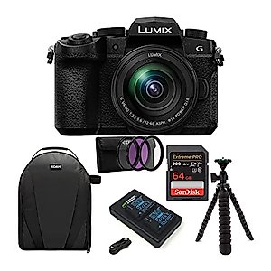 Panasonic LUMIX G95 20.3MP Mirrorless Camera with 12-60mm f/3.5-5.6 MFT Lens Bundle with 64GB SDXC Memory Card, Sling Camera Bag, Battery (2-Pack) and Dual Charger, Tripod, and Filter Kit (6 Items)