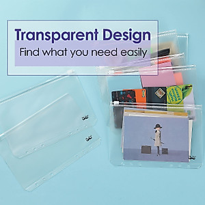 Mr. Pen A5 Plastic Binder Pockets, 8 Pieces, 6 Ring Binder Holes, 8 Pcs, Clear Envelopes for Cash, Money Organizer, Lightweight, Easy to Carry