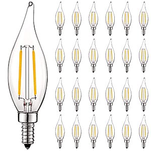 LUXRITE 4W Vintage Candelabra LED Bulbs Dimmable, 400 Lumens, 3000K Soft White, LED Chandelier Light Bulbs 40W Equivalent, Flame Clear Glass, Filament LED Candle Bulb, UL Listed, E12 Base (24 Pack)