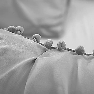 EVOLIVE 4pc Set Pinch Pleat/Kiss Pleat, Pintuck Down Alternative Comforter Set with Pompom (Full/Queen, Silver Grey)