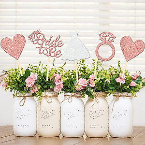 12 PCS Bride to Be Centerpiece Sticks Double Sided Glitter Heart Ring Dress Bridal Shower Table Flower Centerpieces for Wedding Engagement Bachelorette Party Flower Decorations Supplies Rose Gold