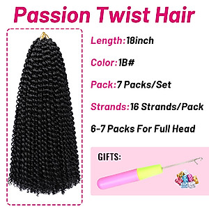 Dorsanee Passion Twist Hair 18 Inch 7 Packs Water Wave Crochet Hair Long Bohemian Curly Braiding Hair for Butterfly Locs, Faux Locs, Boho Style Spring Twist Crochet Braids (1B#)