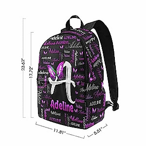 MyPupSocks Personalized School Backpack for Daughter from Mom, Custom Purple Initial Name Casual Daypacks Customized Travel Book Bag with Name Knapsack Schoolbag for Teens Boys Girls College