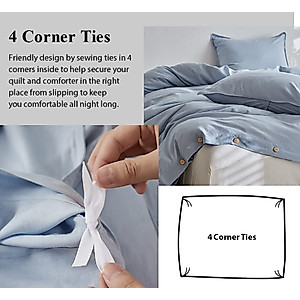 BISELINA Linen Lyocell Duvet Cover Set 3 Pieces 20% Natural Flax 80% Lyocell Blend Solid Color Soft Cool Lightweight Luxury Bedding - Sky Blue, Queen Size