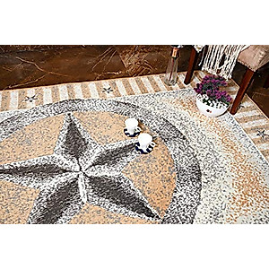 Furnish my Place Texas Star Rug - 5 ft. x 8 ft, Beige Rustic, Novelty Lone Star Rug with Border, Jute Backing