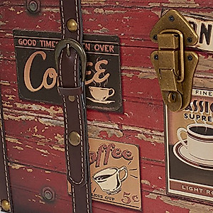 Household Essentials 9245-1 Medium Decorative Home Storage Trunk - Luggage Style - Coffee Shop Design , Orange