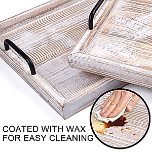 LotFancy Rustic Wood Serving Trays, Set of 2, Nesting Food Trays with Metal Handles, Decorative Charcuterie Board Platter for Ottoman, Coffee Table, Countertop Centerpiece
