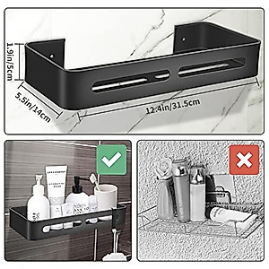Caddy Shower Set of 2 Adhesive No Drilling Shower Shelves , Rustproof Titanium Alloy Shower Racks, Bathroom Shower Storage Shelves Organizer for Inside Shower & Kitchen with 4 Hooks(Black)