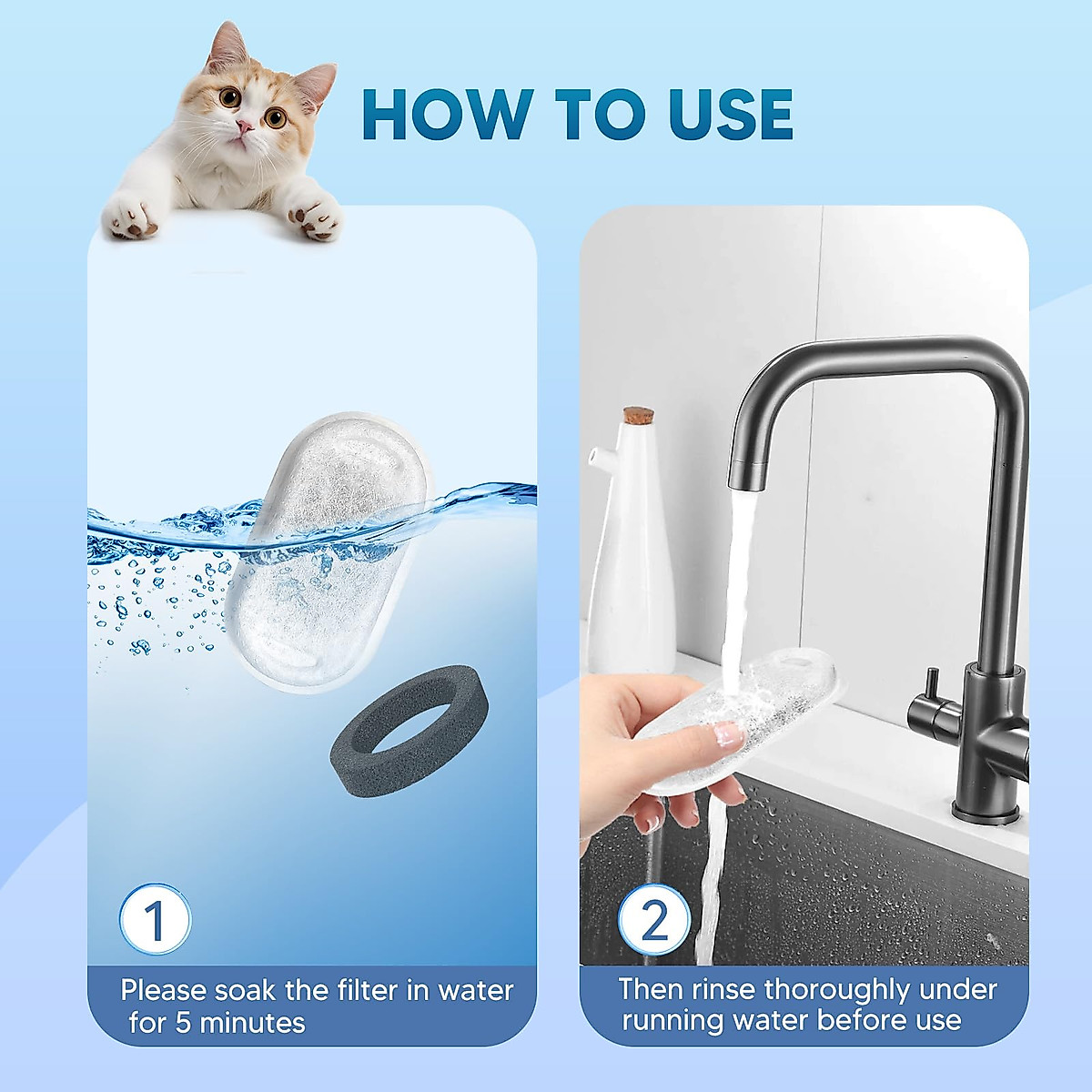 subteenmate Cat Water Fountain Filters 8 Packs Filters & 8 Sponges Foam Filters for Stainless Steel 108oz/3.2L & 67oz/2L