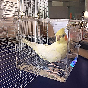 Tfwadmx Bird Bathtub for Cage Parrot Bath Shower Box Bowl No-Leakage Design with Hooks for Small Bird Parrot Myna Budgie Lovebird