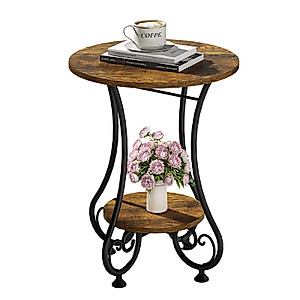 X-cosrack Round End Table, Industrial Retro Round Side Table for Small Spaces, Coffee Table for Living Room Balcony Bedroom Office,Stable Wood and Metal Frame,17.72" L x 17.72" W x 24.22" H