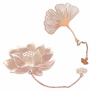 2 Pcs Hollow Metal Bookmarks Retro Flowers Leaves Reading Markers with Chinese Knot Tassel for Students Teachers Gift Giving Rose Gold Lotus Ginkgo