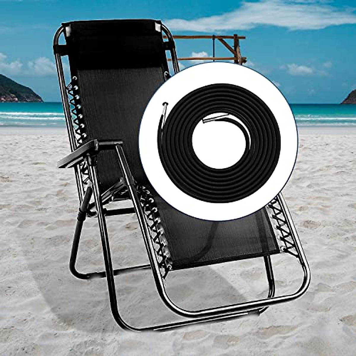 KINBOM 4pcs Gravity Chair Replacement Cords, Replacement Elastic Cord Nylon Stretchy Cord for Lounge Chair Bungee Elastic Lawn Chair