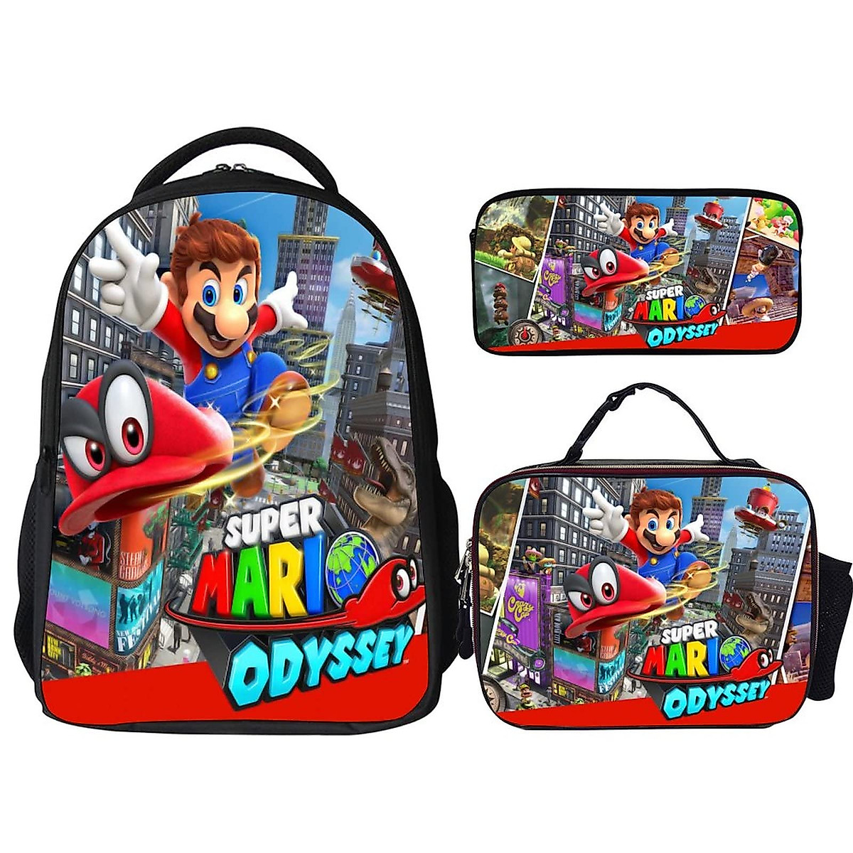 SCGOLD Anime Backpacks Sets, Cartoon Animal Laptop Backpack Daypack 3D Printed Schoolbag 3 piece for Girls Boys Teens Elementary Middle School Bookbag Combo Set with Lunch Box and Pencil Bag, Red