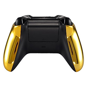 eXtremeRate Chrome Gold Top Shell Front Housing Faceplate Replacement Parts with Side Rails Panel for Xbox One X & One S Controller (Model 1708)
