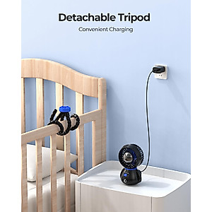 Koonie Astronaut Portable Stroller Fan, Baby-Safe Clip-on with Detachable Flexible Tripod, Rechargeable Battery-Operated, 3-Speeds, 270° Rotation - Ideal for Car Seats, Cribs, Treadmills, Travel