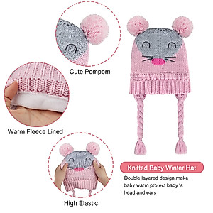 Hicdaw Toddler Winter Hat Scarf Gloves Set Baby Winter Hat Knit Beanie Hat Polar Fleece Warm Hat Cap for 1-4 Years Old Kid Boys Girls