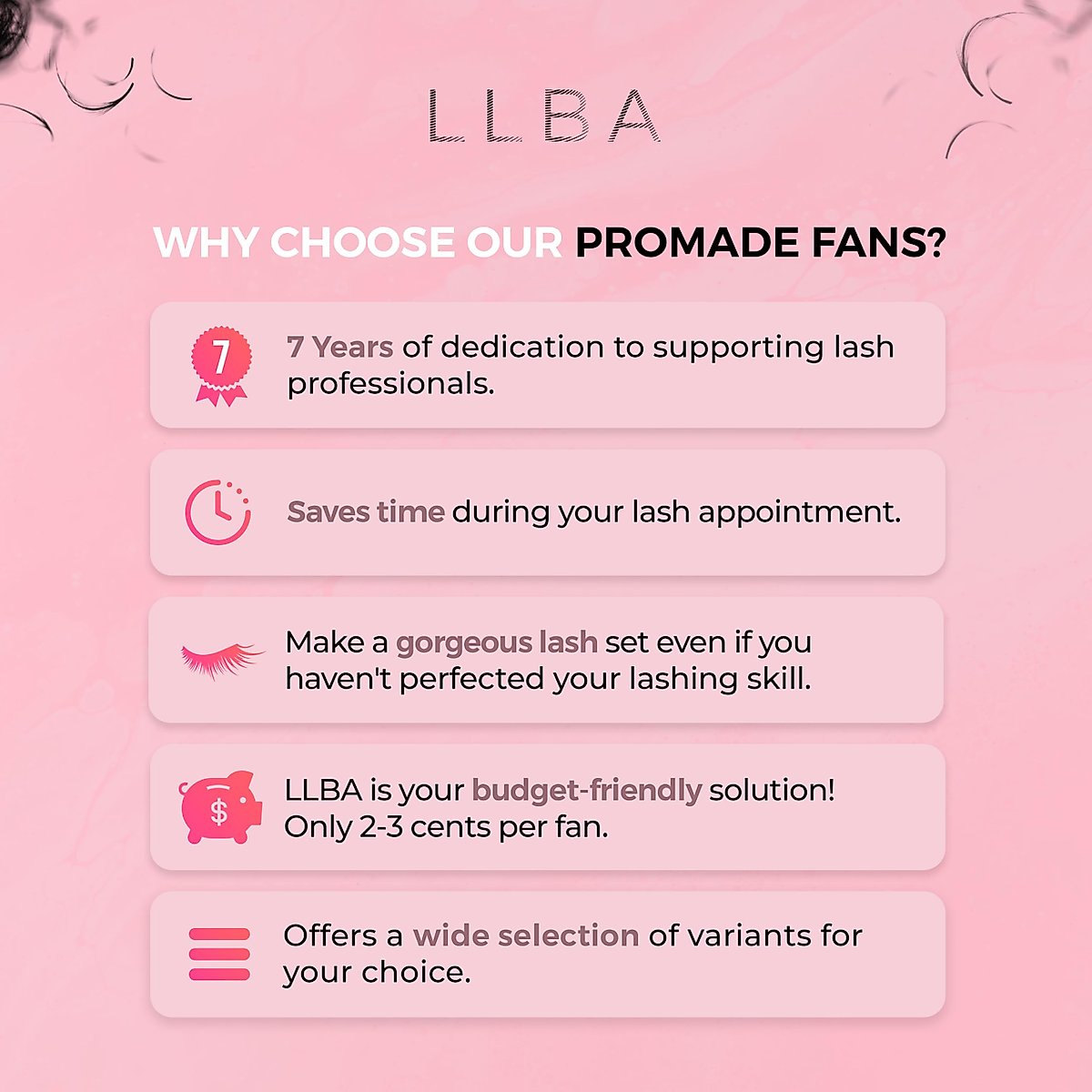LLBA Promade Fans | Handmade Volume Eyelashes | Multi Selections From 3D To 16D | C CC D DD L M Curl | Thickness 0.03 ~ 0.1 mm | 8 - 20mm Length | Long Lasting | Easy Application (10D-0.03 D 12 mm)