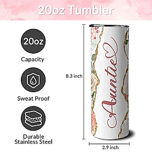 owbgsdh 20 oz Aunt Skinny Tumblers with Lid and Straw, Auntie Stainless Steel Vacuum Insulated Travel Coffee Mug Cup Water Bottle, Auntie Birthday Gifts for Aunt