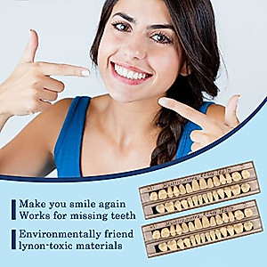 56 Pieces False Teeth, 2 Sets Whole Teeth Synthetic Polymer Denture Teeth, 23 Shade A3 Upper + Lower Dental Materials for Replacement, DIY, or Halloween