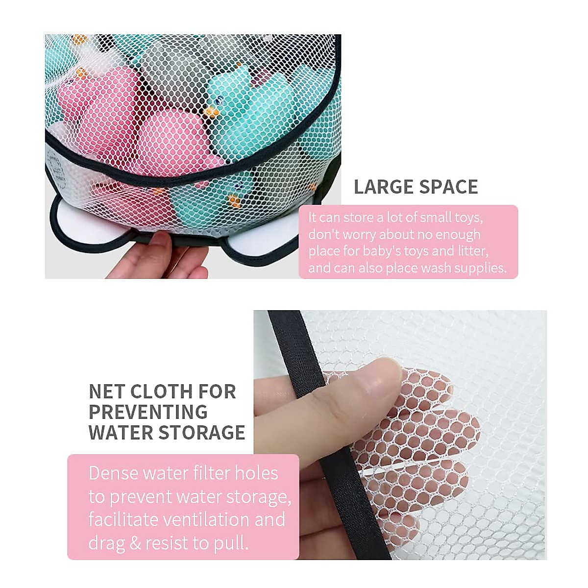 Spuddies Bath Toy Organizer Shower Caddy Cute Bear Design - for Bathroom Baby Toy Storage Quick Dry Bathtub Mesh Net Baby Toy Holder with Suction Hooks