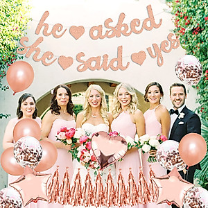 Rose Gold Bachelorette Party Decorations,He Asked She Said Yes Banner,Confetti Latex Balloons,Heart & Star Shaped Foil Balloon,Metallic Foil Tassel Garland for Wedding Bridal Shower Engagement Party
