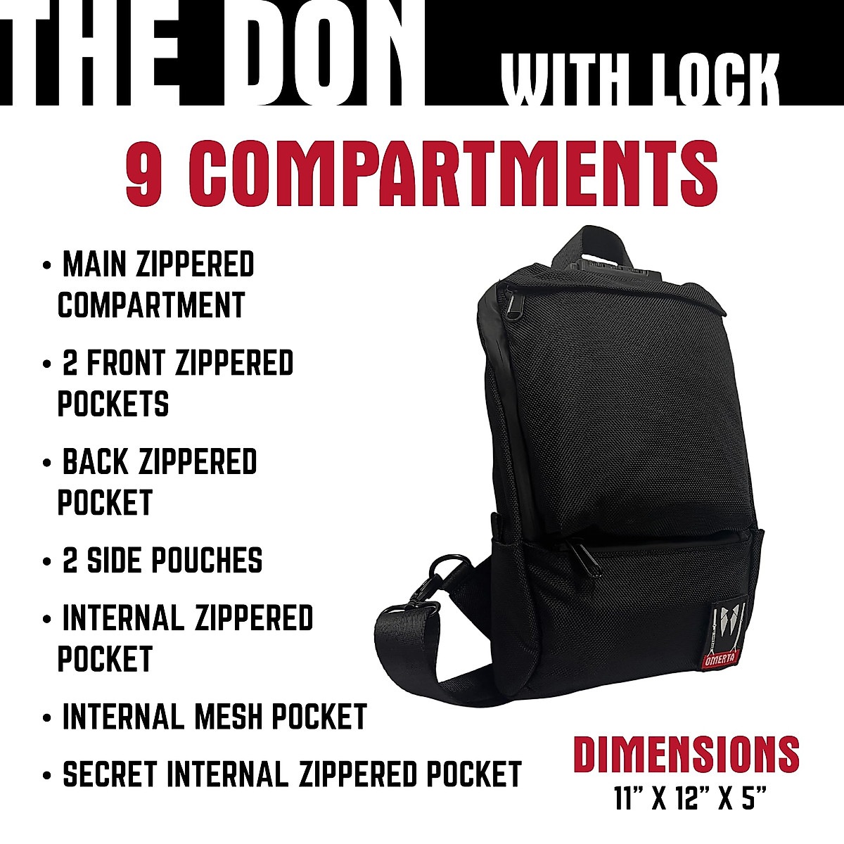 DIME BAGS Omerta Don Carbon Filter Sling Backpack | Crossbody Bag with Activated Carbon Lining (Black)