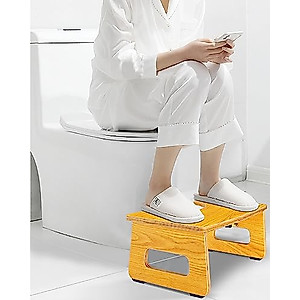 Toilet Stool for Adults, 7" Foldable Bathroom Toilet Poop Stool with Non-Slip Mat for Adults, Children, Original Simple Design Halloween Decorations Healthy Portable Adult Bathroom Toilet Stool, Wood