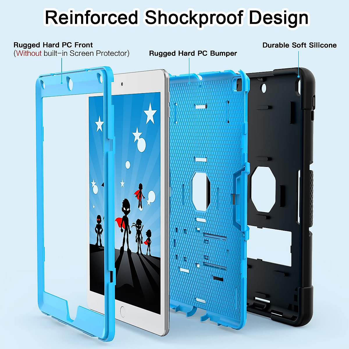 OKP Case for iPad 6th Generation/iPad 5th Generation/iPad 9.7 inch/iPad Air 2, Shockproof Case for iPad 9.7 inch 2018/2017 with Kickstand, Black+Blue