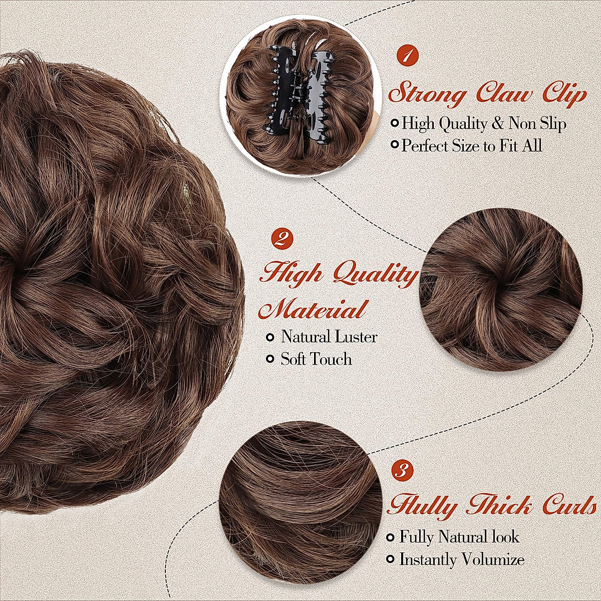 DeeThens Claw Clip in Messy Bun Hairpiece Curly Clip in Claw Bun Hair Pieces Combs add Ponytail Hair Pieces Synthetic Hair Extensions for Women (Medium Dark Brown)