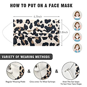 Disposable Face Mask - 50pcs Comfortable Protective Mouth Cover,Printed Cheetah Face Mask Adults, 3-Ply Breathable Safety Mask for Indoor Outdoor Home Office Travel (Leopard)