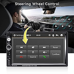 CAMECHO 7" Double Din Car Stereo Audio Bluetooth MP5 Player USB FM Multimedia Radio+ 4 LED Mini Backup Camera with Steering Wheel Remote Support Mobile Phone Synchronization (Used in Android/iOS)