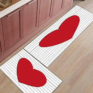 Teamery Kitchen Mats for Floor, Red Heart Kitchen Rugs, Kitchen Organization 2pcs Kitchen Mat, Kitchen Decor Runner Rug, Anti-Fatigue Mats for Kitchen Floor, Kitchen Gadgets