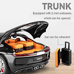 Addcean Model Car 1/24 Bugatti Toy Car, Atlantic Alloy Die Cast Cars Model Car for Kids Birthday Christmas Party Gift, Pull Back Toy Cars with Sound and Light (Silver-Blue)