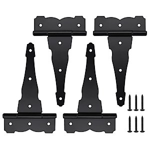 HOME MASTER HARDWARE 8 in Heavy Duty Decorative T Strap Hinge Rustproof Iron Black Gate Hinge,Tee Hinges for Storage Sheds, Gates Barns with Screws (4 Pack)
