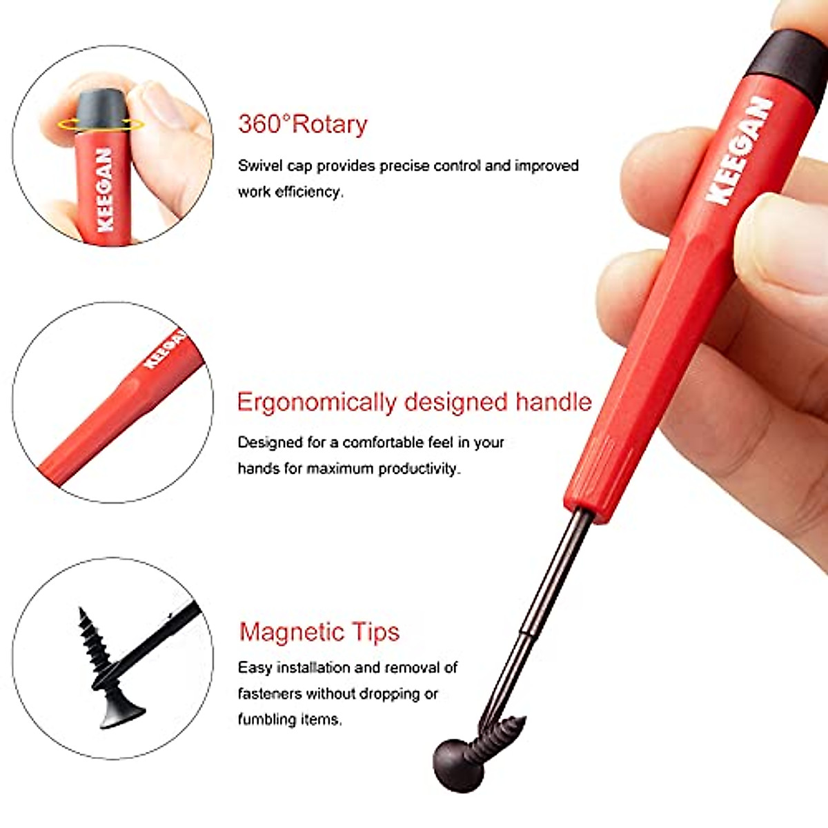 KEEGAN TOOLS 6-Piece Precision Handle Screwdriver Tool Set Eyeglass Repair Kit with Magnetic Screwdrivers, Phillips, Torx, Rotating Swivel End Caps Repair Tool for Mobile Phone Computer