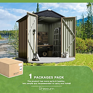 Greesum Outdoor Storage Shed 6 x 4 ft. Utility Tool Shed Metal Storage Garden Shed with Door & Lock for Patio Storage, Brown