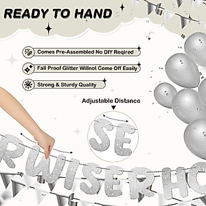 Fulmoon Set of 3 Pre Strung Older Wiser Hotter Glitter Banner Funny Birthday Banner for Women 30th 40th 50th 60th 70th 80th Birthday Party Decorations Sign Gift(Silver)